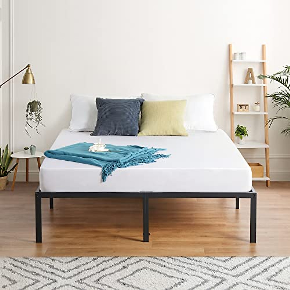 Sleeplace 14 Inch Heavy Duty Steel Slat Bed Frame/Non-Slip/Under-Bed Storage/No Box Spring Needed/No Squeaking/Bedroom Basic/Modern, Black, King