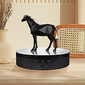 2 in 1 Motorized Rotating Display Stand with Mirror Sticker,Motorized Lazy Susan Turntable Spinning Display 5.74" with 8.7 Inch Replacement Cover for Photography Show Platform (Black,Without Remote)