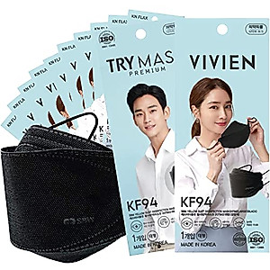 KN FLAX [20Packs] KF94 Black - Face Protective Mask for Adult (Black) [Made in Korea] [20 Individually Packaged] TRY Premium KF94 Certified Face Safety Black Dust Mask for Adult