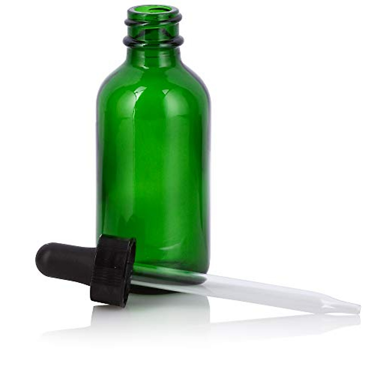 JUVITUS 2 oz / 60 ml Green Glass Boston Round Bottle with Black Glass Dropper (24 Pack)