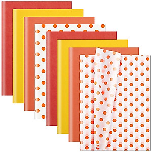 100 Sheets Orange Brown Tissue Paper Autumn Pumpkin Maple Leaves Wrapping Paper Assorted Colors Paper for DIY Harvest Birthday Wedding Party Crafts,13.8 x 19.7" (Orange Polka Dot Series)