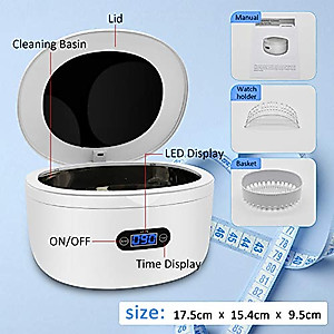 Ultrasonic Jewelry Cleaner -Silver Cleaner for Jewelry Rings Eyeglasses Watches Coins Tools Razors Earrings Necklaces Dentures,Waterproof with Five Digital Timer and 25 Ounces Tank