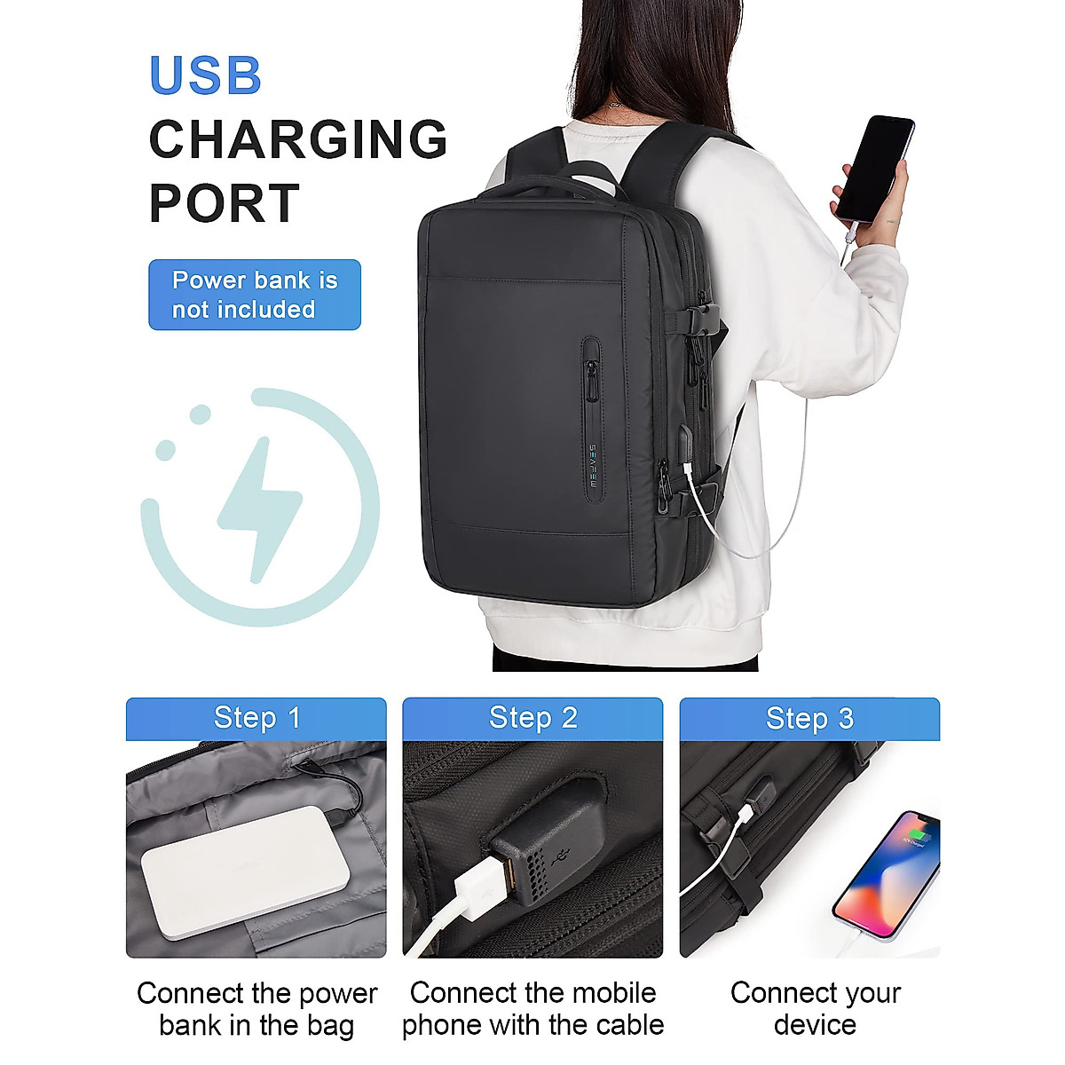 VECAVE Travel Backpack for Women Men Black Carry On Backpack,Expandable Airline Airplane Approved Weekenders Backpack,Fit 15.6 Inch Laptop Waterproof 40L Travel Backpack