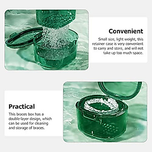 DOITOOL Denture Cleaner Green Retainer Case Portable Retainer Cleaner Case with Drain Tray, Denture Bath Braces Box Denture Box Accessories Denture Cleaner Denture Brush