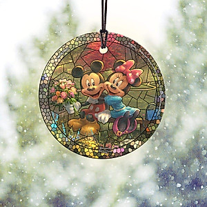 Trend Setters Disney – Mickey and Minnie – Sweetheart Central Park – Artwork by Thomas Kinkade Studios – 3.5” Starfire Prints Hanging Glass Print Accessory – Ideal for Gifting and Collecting