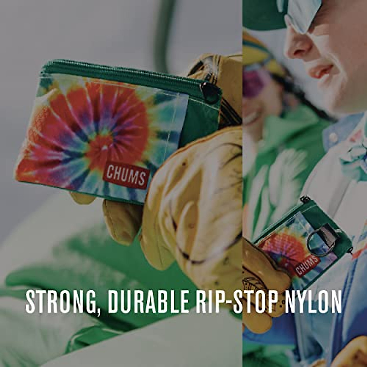 Chums Surfshort Nylon Wallet,Water Resistant,Compact,Ultra Slim,Lightweight,Clear Window ID Slot, Black/Gray