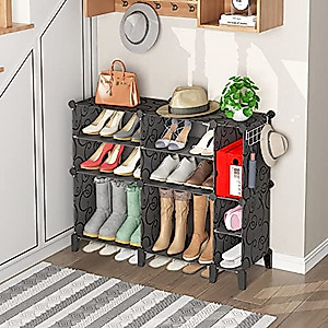 MAGINELS Portable Shoe Rack Plastic Shoe Organizer DIY Shoe Storage Shelf Organizer for Entryway Shoe Cabinet 36 Pairs, Black
