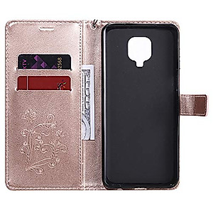 Asdsinfor Compatible with Redmi Note 9 Pro Case Wallet Case Credit Cards Slot with Stand for PU Leather Shockproof Flip Magnetic Compatible with Xiaomi Redmi Note 9S Big Butterfly Rose Gold KT