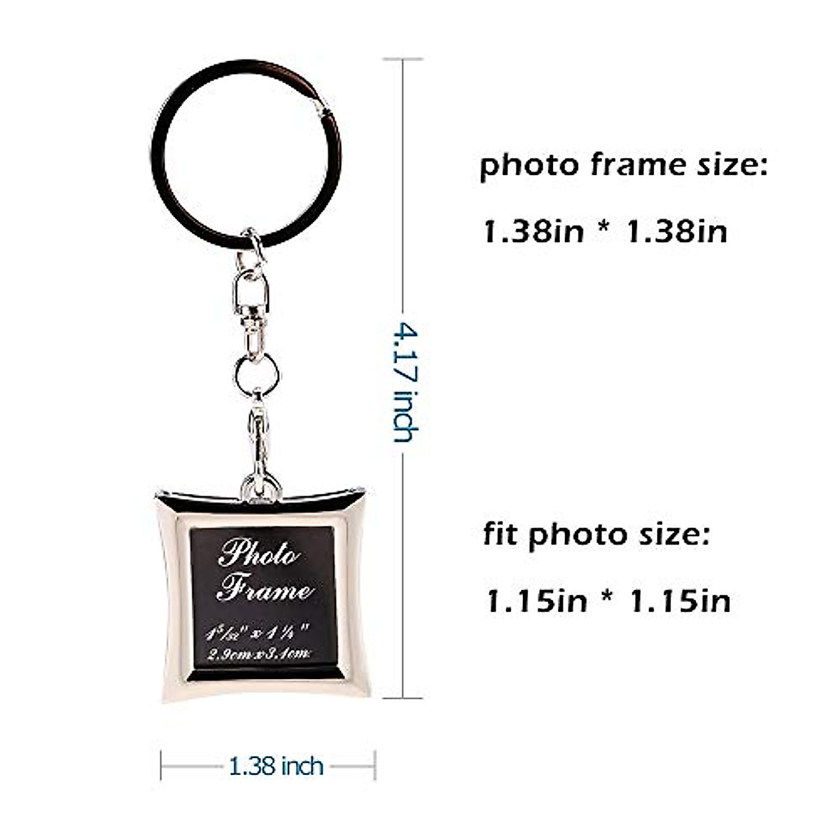 Square Photo Frame Keychain Set - 10 PCS Mini Stainless Steel Picture Frame Keychains, DIY Personalized Sterling Photo Holder, Souvenir for Friends Lovers and Family