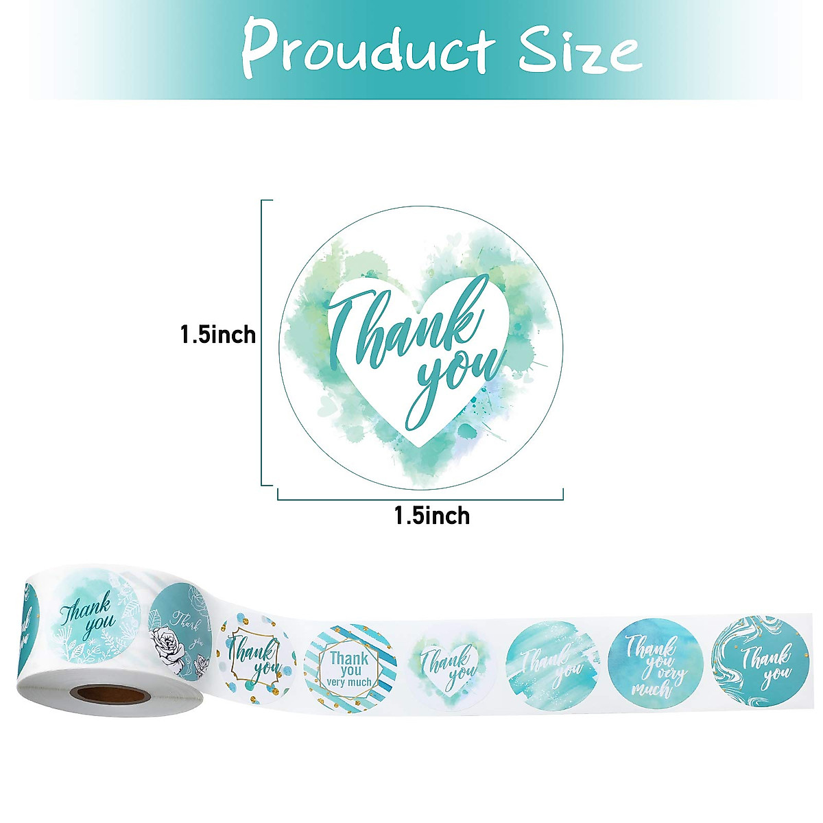 600 Pieces Thank You Roll Stickers Blue Watercolor Thank You Adhesive Stickers Business 1.5 Inch Thank You Envelope Sealing Stickers for Business Bridal Baby Shower Wedding, 8 Designs