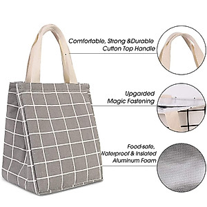 Fafish 2Pack Reusable Lunch Bag Insulated Lunch Box Large Waterproof Adult Lunch Tote Bag For Men or Women (White plaid and gray plaid)