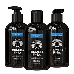 Formula F=kx Curly Hair System for Men - 3-Step Fine & Wavy Hair Care - Shampoo, Conditioner, Curl Defining Gel - Sulfate Free, Ocean Scent - 8oz Each