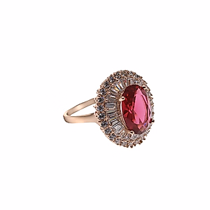 HSQYJ Red Oval Zircon Cocktail Statement Ring Fashion Geometry Crystal Engagement Wedding Bands Rings Luxury Jewelry for Women Gift Rose Gold Plated (8)