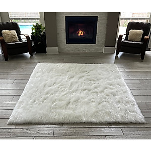 LAMBZY Super Soft Fluffy Faux Fur Sheepskin Rug for Bedroom Floor Sofa Living Room High-Density Plush Shaggy Carpet Sofa Cover Bedside Square Rug (8', White)