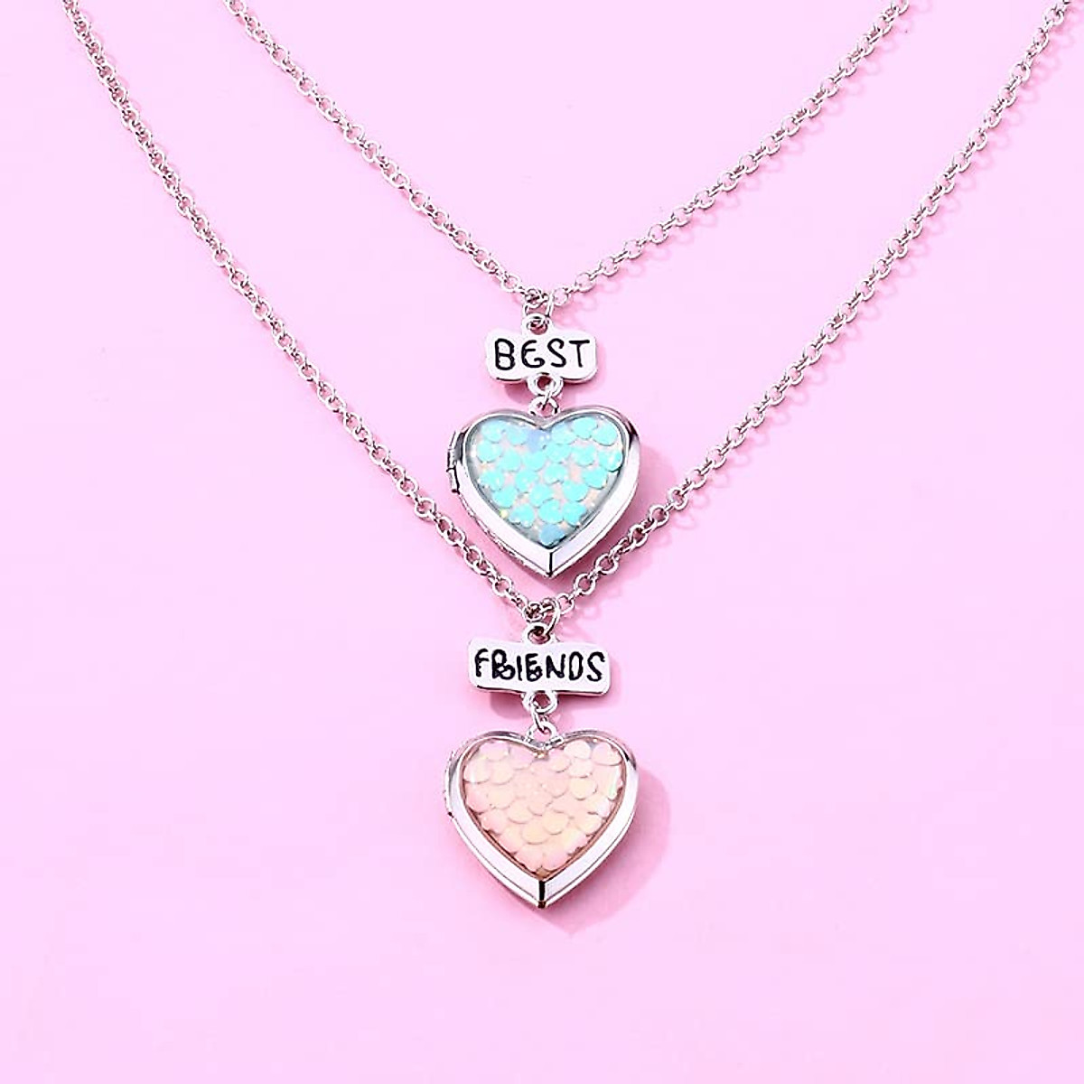 Kefley Heart Locket Necklace for Best Friends Matching Friendship Necklaces for 2 Girls Bff Birthday Christmas Gifts for Girl Bestie Necklace for Friends Sweet Gifts for Girls