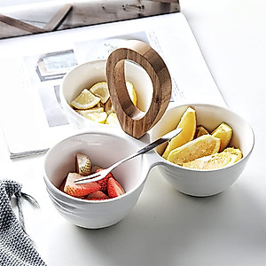 Ceramic Snack Serving Tray, 3-Compartment-Porcelain Modern Tabletop Serving Trays with Handle, Condiments Nuts Snacks Candy Serving Bowls