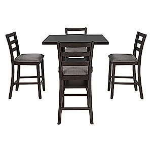 ERDAYE 5-Piece Wooden Counter Height Dining Table 4 Padded Chairs and Storage Shelving for Home Apartment Kitchen & Dining Room Breakfast Lunch Dinner Furniture Set, Espresso