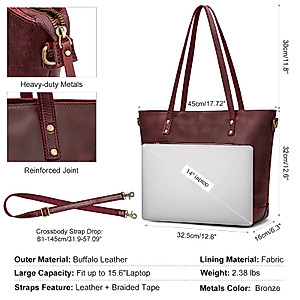 S-ZONE Vintage Genuine Leather Shoulder Laptop Bag Work Totes for Women Purse Handbag with Back Zipper Pocket