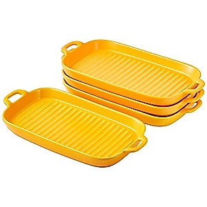 Bruntmor 8.5" X 7" Black Porcelain Set of 4 Serving Platters. Amazing lasagna pan with handle, Matte Glaze Baking Dish Dinner Plates, Oven Safe Serving Dishes for Christmas, Square