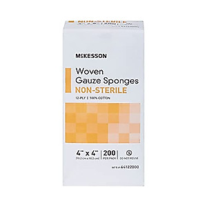 McKesson Woven Gauze Sponges, Non-Sterile, 12-Ply, 100% Cotton, 4 in x 4 in, 200 Per Pack, 1 Pack
