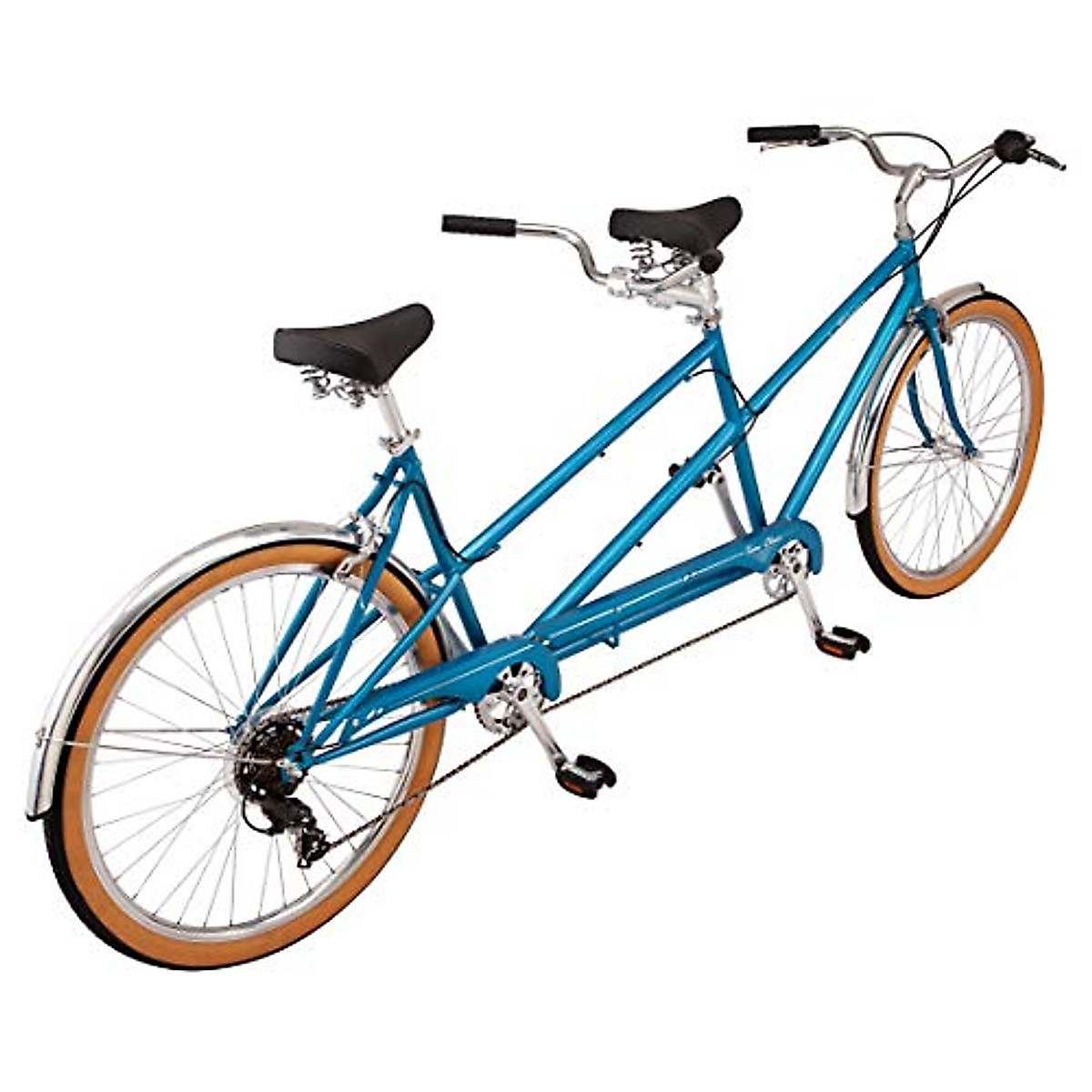 Schwinn Twinn Classic Tandem Adult Beach Cruiser Bike, Double Seater, Low Step Steel Frame, 7-Speed, 650c Urban Tires, Alloy Caliper Brakes, Medium Frame, Blue