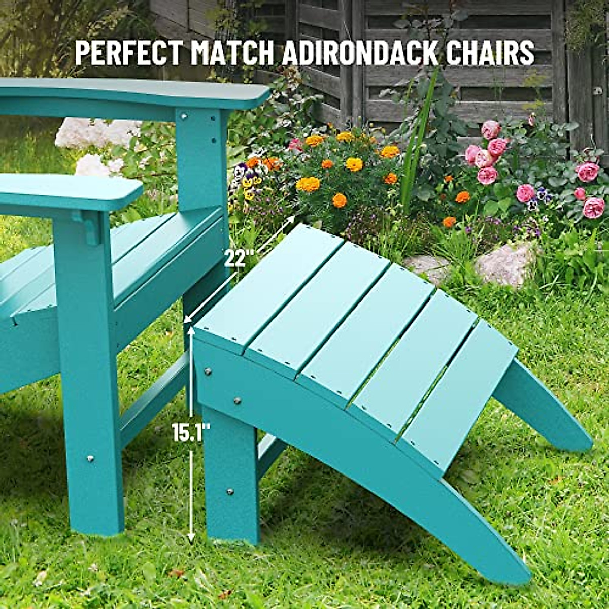 OTSUN Adirondack Ottoman for Adirondack Chair, Footrest for Lounge Chair, Premium HDPE All Weather Resistant for Outdoor, Porch, Yard, Garden, 23.6" L x 21.7" W x 15.3" H, Light Blue