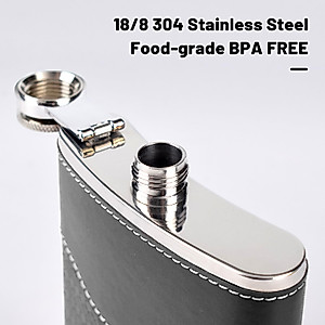 LHD HOME Hip Flasks for Men Leather Hip Flask Gift Set,Hip Flask 304 Stainless Steel Flask Set w/Funnel Shot Glasses Gift for Whiskey Rum Groomsman Best Man Usher Wedding-Leather Stripe Black-8oz