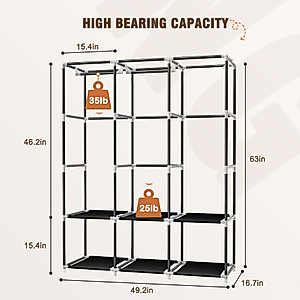 Neatrays Wardrobe Closet，Portable Closets for Hanging Clothes,Free Standing Clothes Rack with Cover & 3 Hanging rods & 6 Storage Shelves & 2 Side Pockets