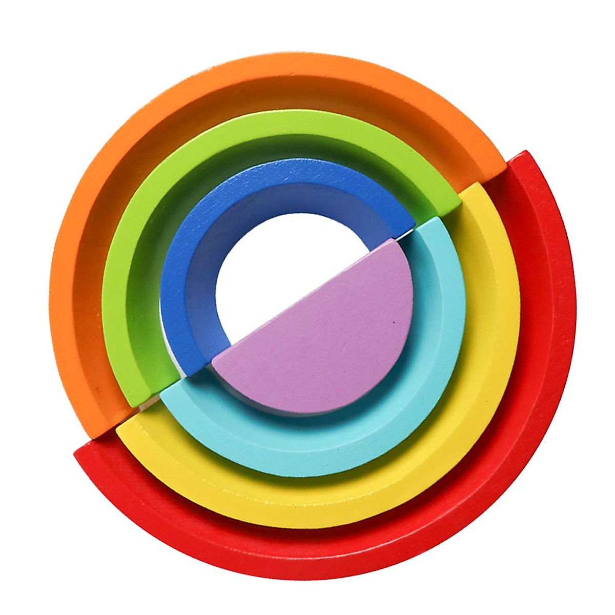 kizh Wooden Rainbow Stacker Nesting Puzzle Blocks Tunnel Stacking Game Building Blocks Color Shape Matching Jigsaw Educational Toys Puzzle for Kids Baby Toddlers Children