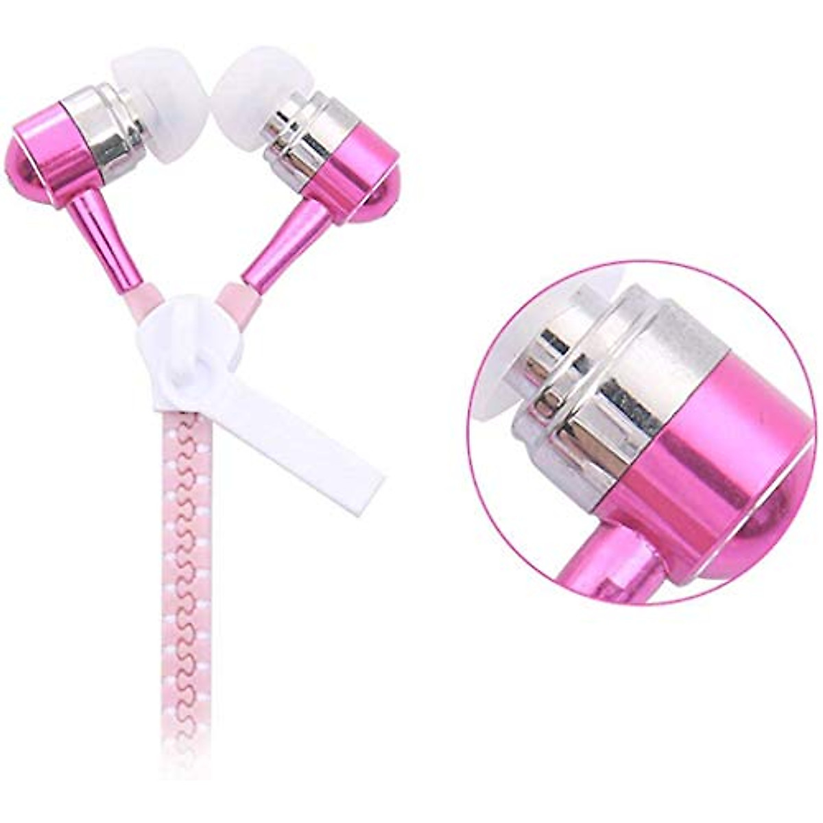 SPRINT4DEALS Luminous Zip Earphones Glow in The Dark Zipper Headphones Light up Wired Earbud Stereo Earphones for Mobile Phones Tablet (Pink)