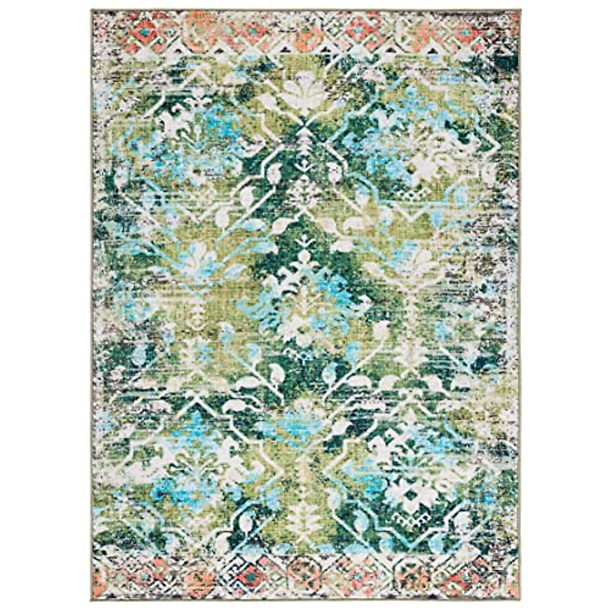 SAFAVIEH Riviera Collection Accent Rug - 4'5" x 6'5", Green & Light Blue, Non-Shedding Machine Washable & Slip Resistant Ideal for High Traffic Areas in Entryway, Living Room, Bedroom (RIV117Y)