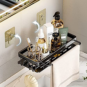 M MINCYCLE Shower Caddy Bathroom Organizer, Wall Mount Shower Organizer with Hooks,Adhesive Shower Rack No Drilling,Rustproof Shower Shelves for Bathroom Storage Black 2 Pack