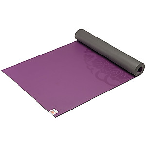 Gaiam Yoga Mat - Premium Dry-Grip Thick Non Slip Exercise & Fitness Mat for Hot Yoga, Pilates & Floor Workouts (68"L x 24"W x 5mm) - Purple