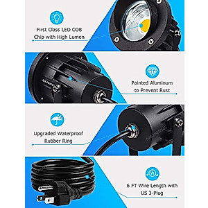 SUNVIE 20W Outdoor Spotlight LED Landscape Lighting 120V AC Waterproof Yard Spot Lights Outdoor with Stake for Tree Flag Lights 3000K Ultra Warm White Lawn Decorative Lamp with US 3-Plug in (2 Pack)