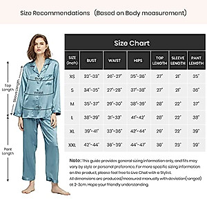LilySilk Silk Pajamas for Women 100% Mulberry Silk 22 Momme Pajama Set Long Sleeve Button Down Sleepwear & Wide Trouser-Leg Pants Navy Blue M