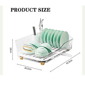 ZYFAB Dish Drying Rack, Kitchen Dish Drainer Rack, Plastic Transparent Sink Organizer Dish Rack Drainboard Set with Utensil Holder Cups Holder for Kitchen Counter,Clear