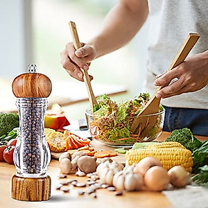 WDBBY Manual Acrylic Salt and Pepper Grinder Set Wooden Shakers With Adjustable Ceramic Core Spice Mill Kitchen Tools