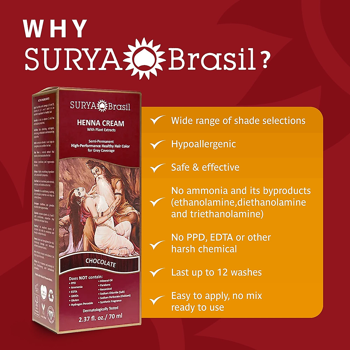 Surya Brasil Products Henna Cream, Chocolate, 2.37 Fluid Ounce