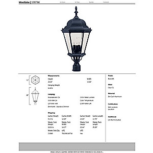 Maxim 1007BK I Westlake Collection 28 Inch Three-Light Dimmable and LED Compatible Outdoor Pole/Post Lantern - Black Finish I 120 Watts I Modern Contemporary Light Fixture I
