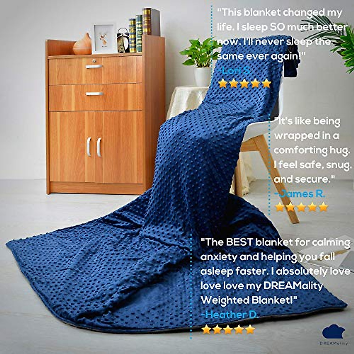 DREAMality Weighted Blanket Adult - Weighted Blanket 20 lbs w/Integrated Minky Weighted Blanket Cover - 60"x80" Full Twin Queen Size Sensory Compression Heavy Blanket