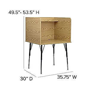 Flash Furniture Study Carrel - Oak Finish with Top Shelf - Height Adjustable Legs - Wire Management Grommet
