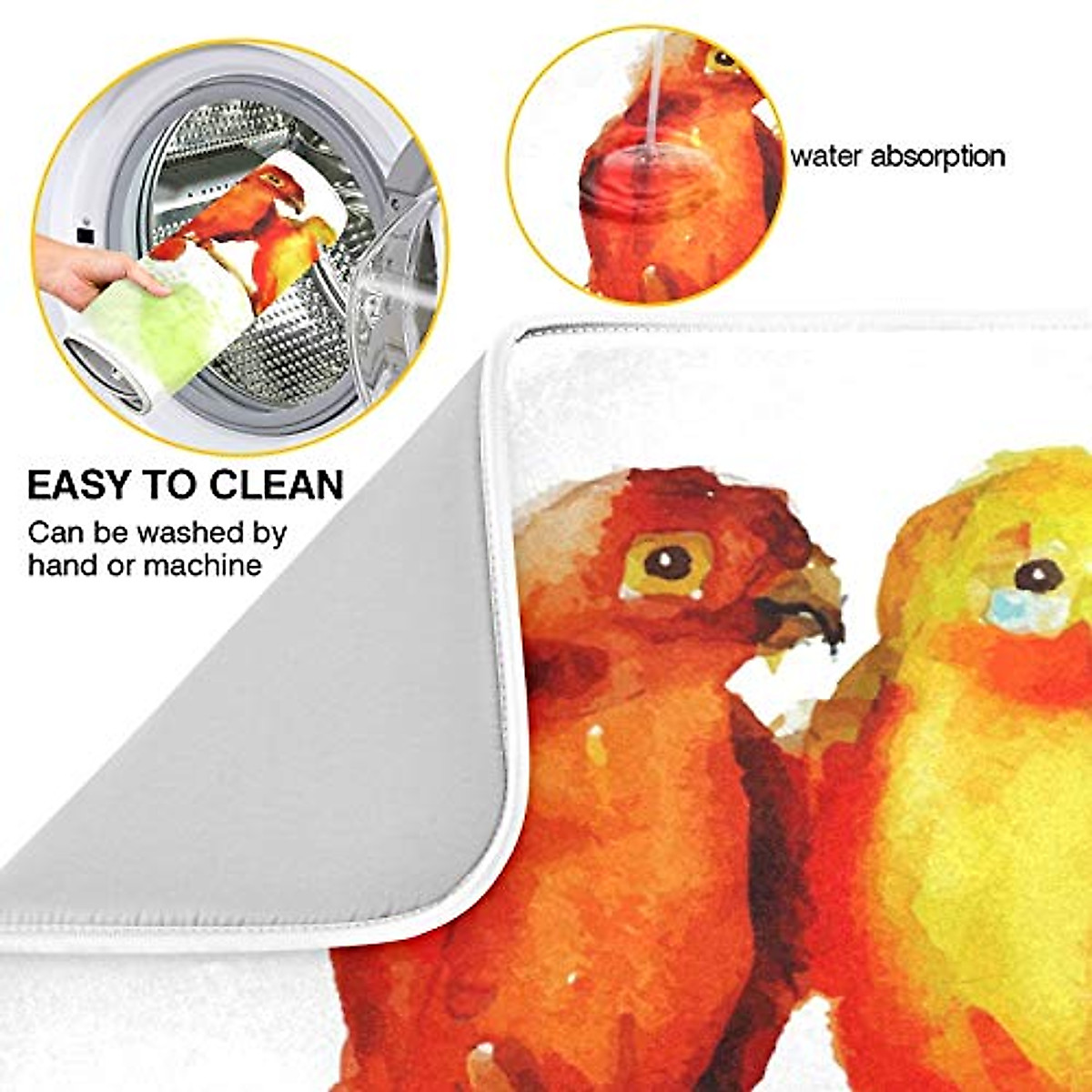 Watercolour Parrot Bird Tree Dish Drying Mat 24"x18" Absorbent Machine Washable Hanging Fast Dry Pad Dish Protective Mat for Kitchen Countertop Heat Resistant Dinner Table Mat