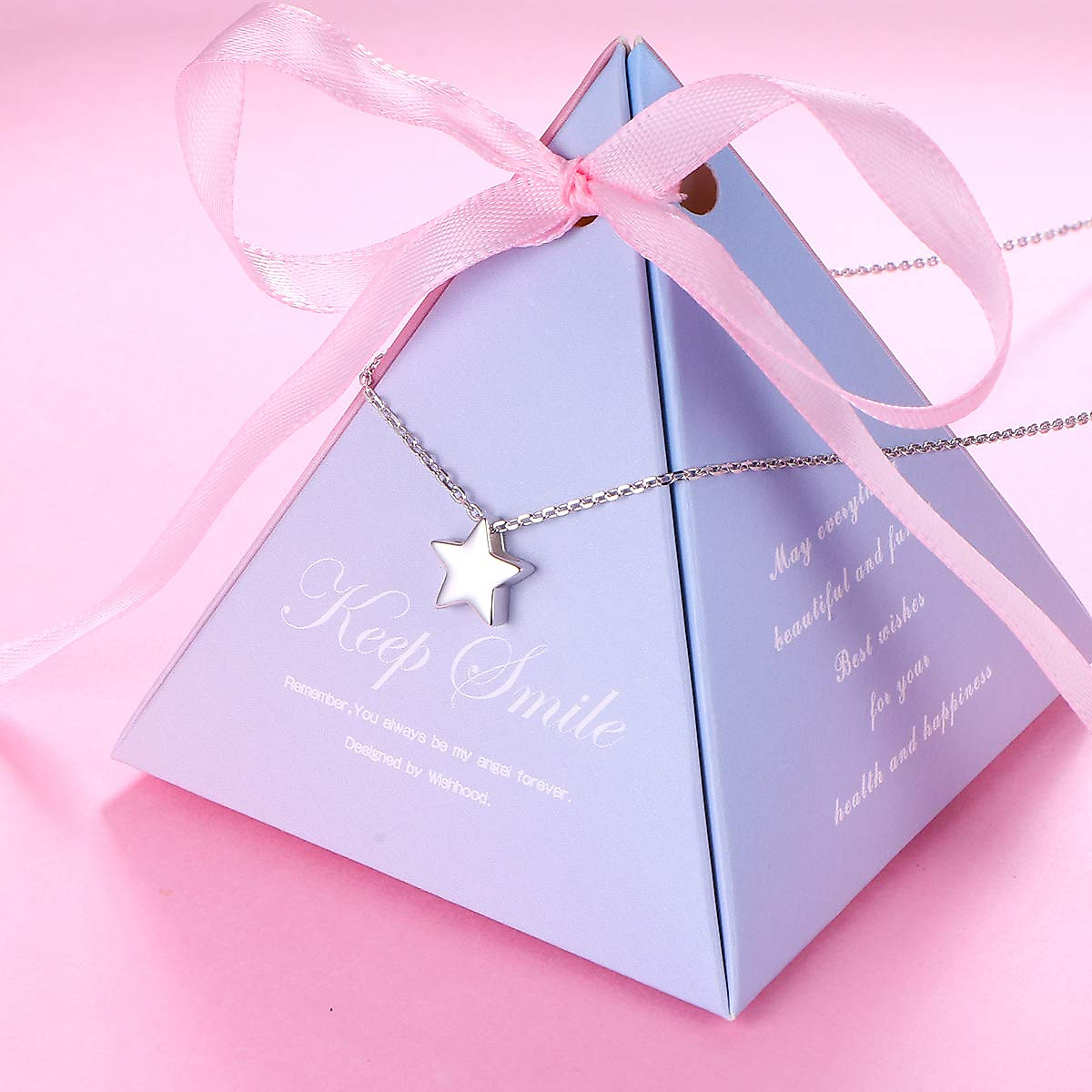 FLYOW 925 Sterling Silver Dainty Star Pendant Tiny Star Necklace Chain for Women