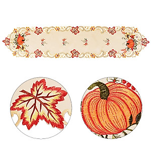 Simhomsen Thanksgiving Harvest Pumpkins Table Runners for Autumn Or Fall Decorations, Embroidery (14 × 69 Inches)