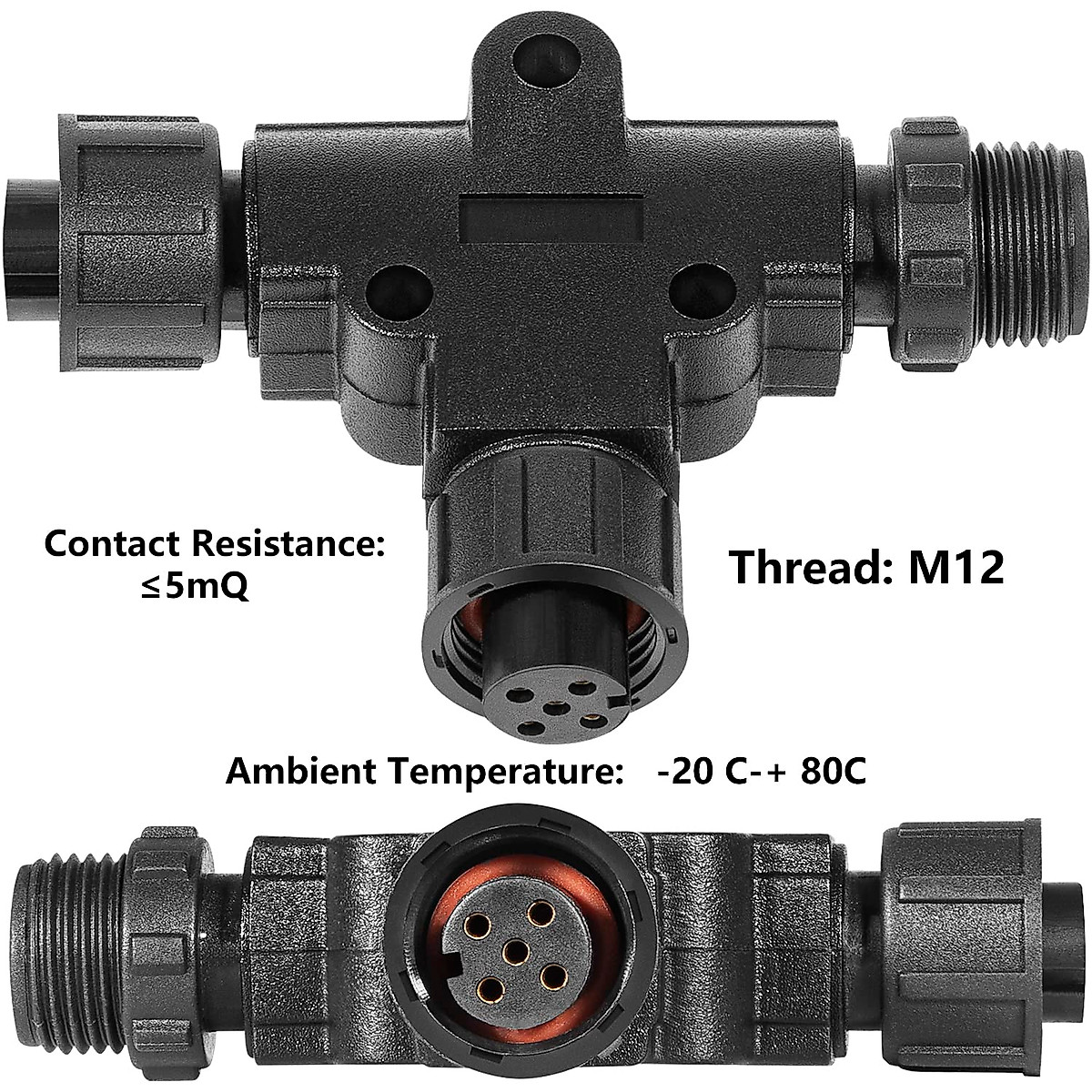 Deecaray NMEA 2000 (N2k) (Tee) 3 Port 5Pin M12 Thread IP67 Waterproof (Tee) T-Connector Compatible with Garmin Lowrance Simrad B&G Navico Networks