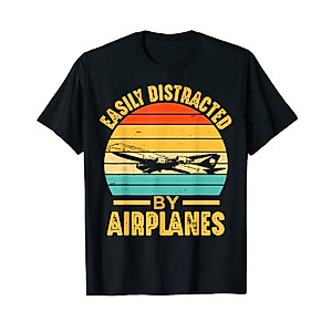 Easily Distracted By Airplanes Pilot Gifts Funny Aviation T-Shirt