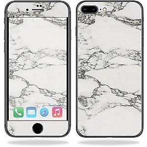 MightySkins Skin Compatible with Apple iPhone 8 Plus - White Marble | Protective, Durable, and Unique Vinyl Decal wrap Cover | Easy to Apply, Remove, and Change Styles | Made in The USA