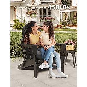 Folding Adirondack Chair - Durable HDPE Poly Lumber All-Weather Resistant, Foldable Oversized Balcony Porch Patio Outdoor Chair for Lawn, Backyard, Deck, Garden, Camping - Easy Installation, Black