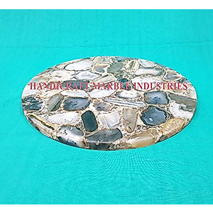 21" Inch Round Brown Grey Agate Coffee Table with Hair Pin Style Metal Base, Agate Table, Stone Coffee Table, Agate Table Top, Agate Round Coffee Table, Agate Side Table Home Decor