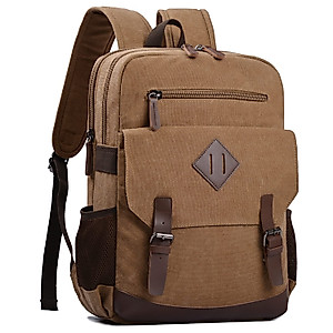 Canvas Vintage Laptop Backpack for Women Men, College Bookbag Fits 15.6 Inch Laptop (Coffee)